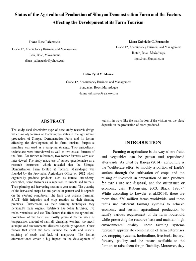 Status of The Agricultural Production of Sibuyao Demonstration Farm and ...
