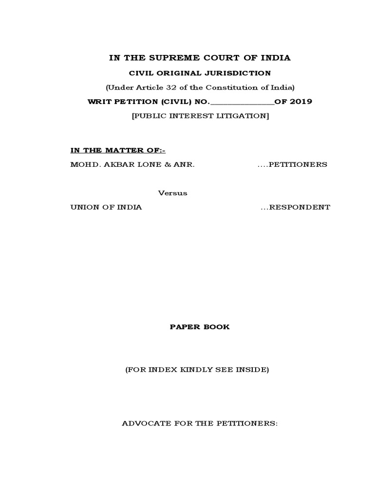 Draft Writ - Mohd Akbar (9.8.19) | PDF | Sources Of Law | Official Documents