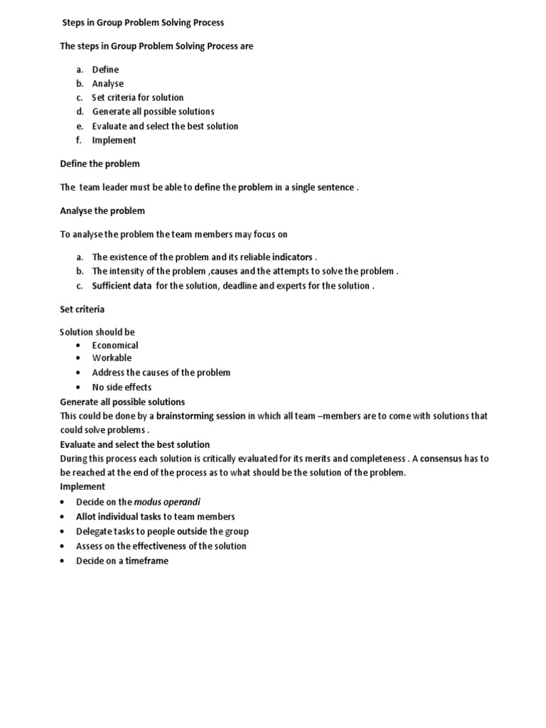 Steps in Group Problem Solving | PDF | Brainstorming | Consensus ...