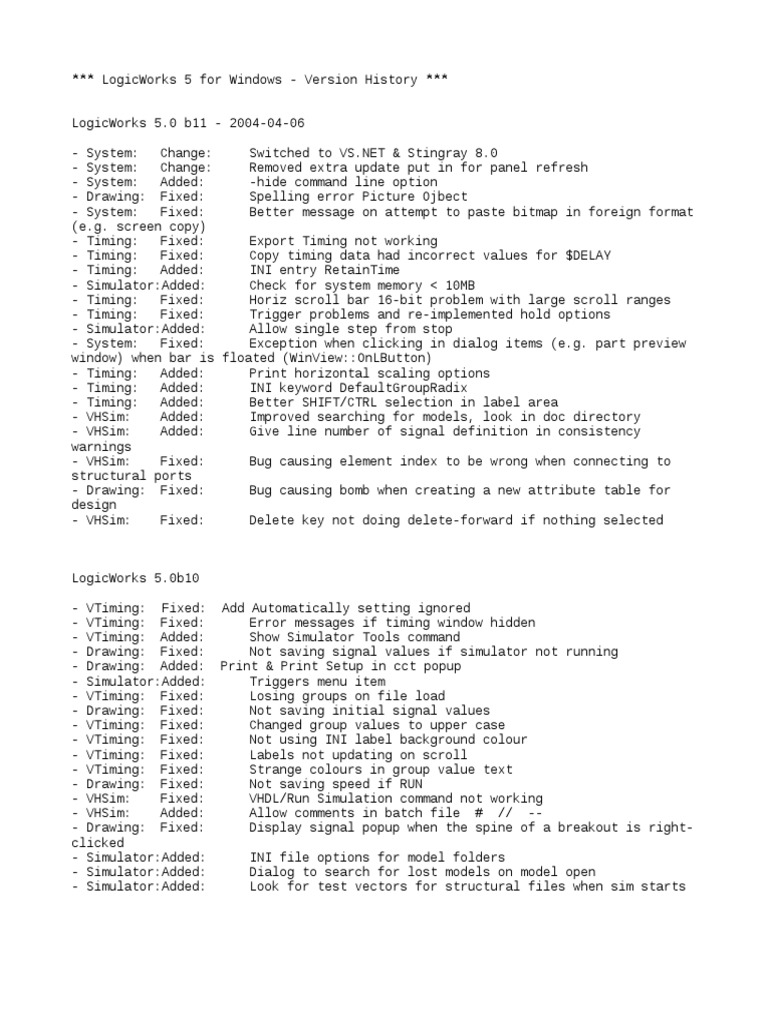 LogicWorks 5 Version History | PDF | Vhdl | Hardware Description Language
