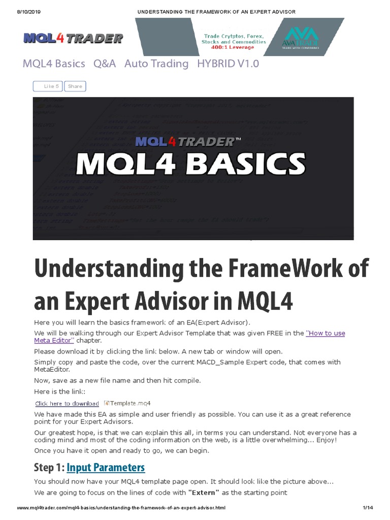 Mql4 Basics Understanding The Framework Of An Ea Pdf Parameter Computer Programming