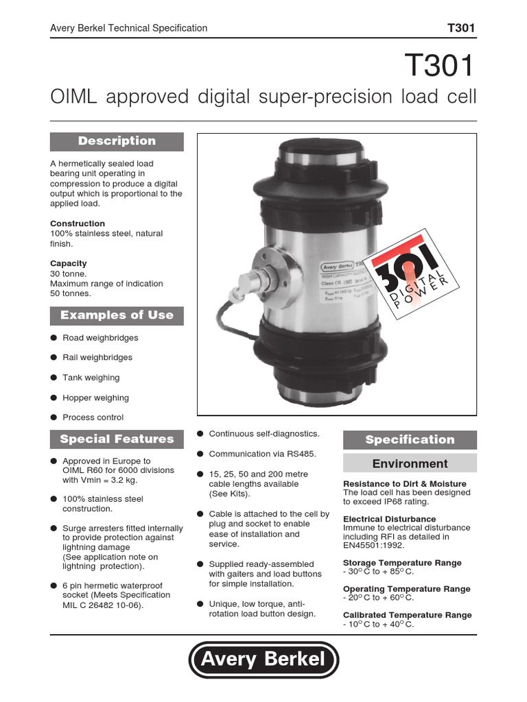 Load Cell T301 | PDF | Electrical Connector | Electrical Components