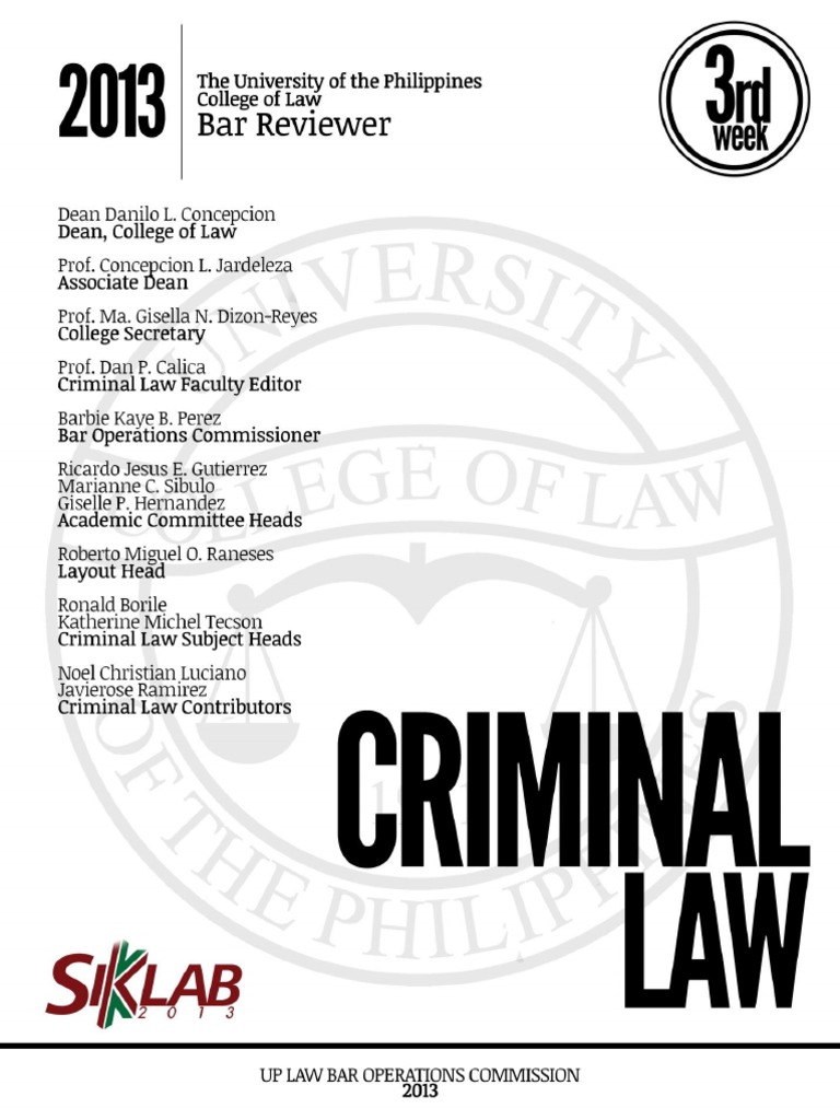 UP Bar Reviewer 2013 Criminal Law PDF | PDF | Treason | Criminal Law