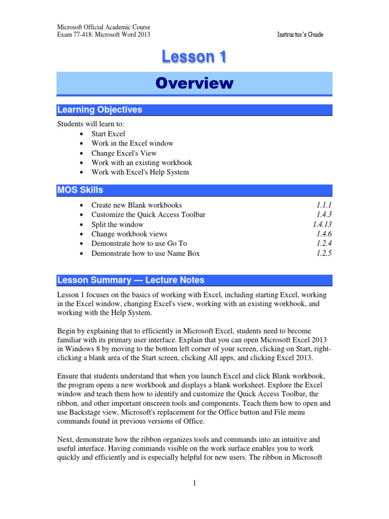 Excel Lesson 1 Plan | PDF | Microsoft Excel | Microsoft Office
