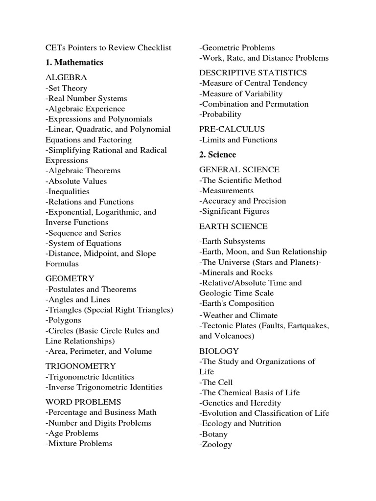CETs Pointers To Review | PDF | Trigonometry | Function (Mathematics)