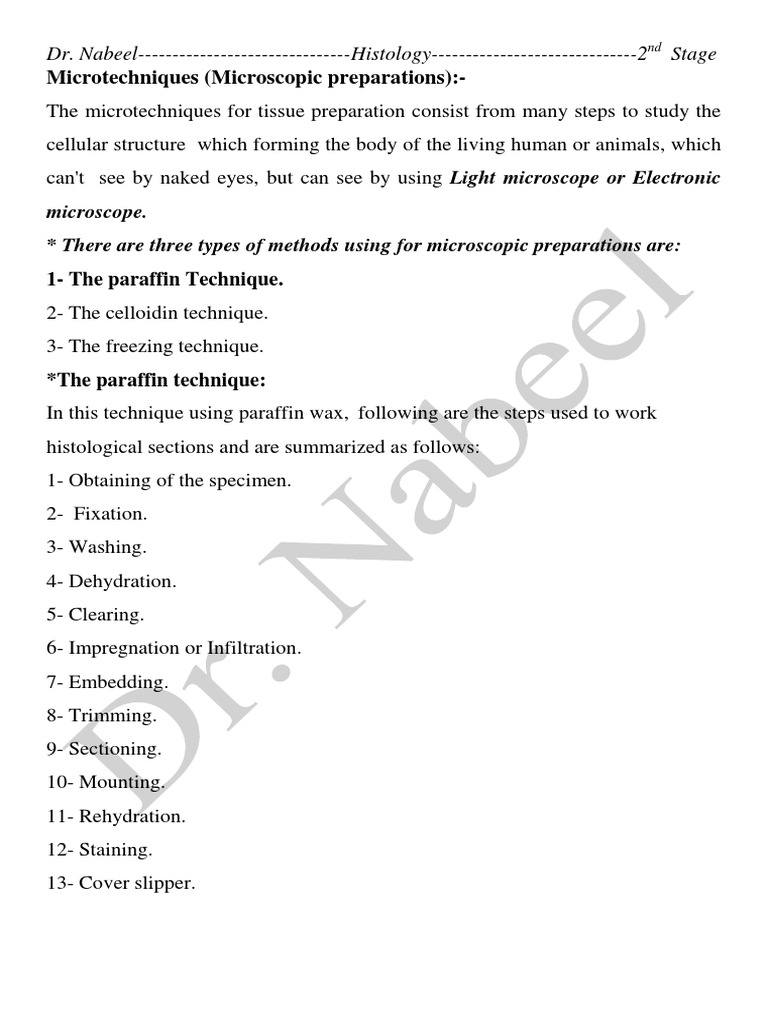 Histology Microtechniques | PDF | Fixation (Histology) | Histology