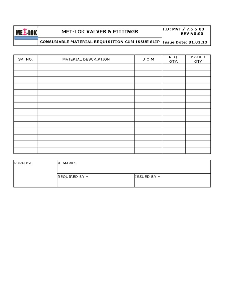 7.5.5 - 03 Material Requisition Cum Issue Slip - Done | PDF