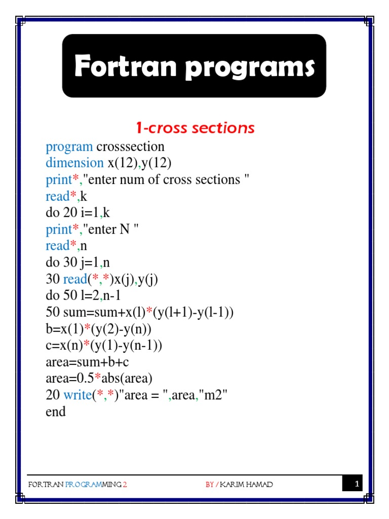 Fortran Programs: 1-Cross Sections | PDF | Computer Programming | Teaching Mathematics