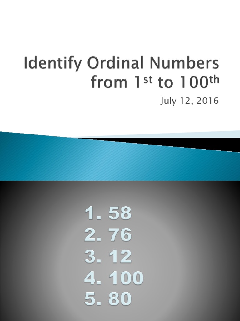 Identify Ordinal Numbers From 1st To 100th | PDF