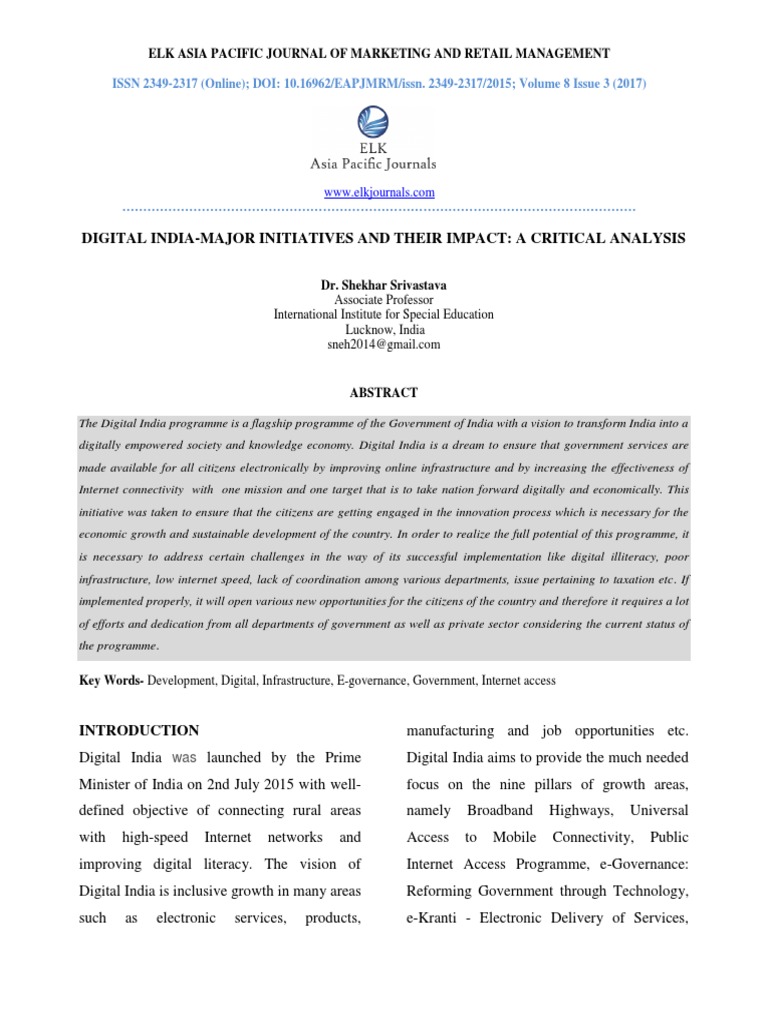 Digital India-Major Initiatives and Their Impact | PDF | Internet ...