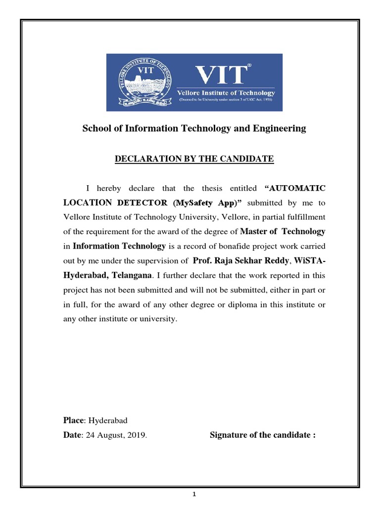 School of Information Technology and Engineering: Declaration by The ...