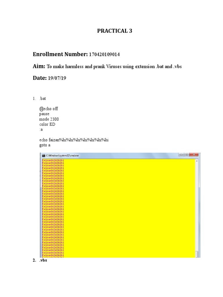 Prank Virus Creation Using .bat and .vbs | PDF