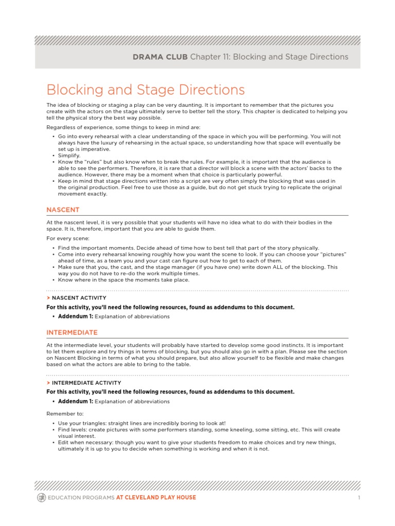CH 11 Blocking Stage Directions | Download Free PDF | Actor | Space