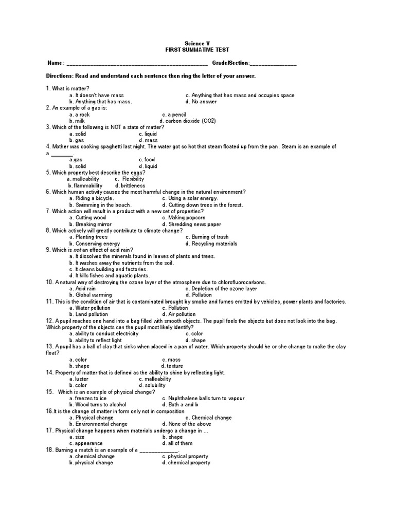 Grade 5 Science Summative Test | PDF | Reuse | Recycling