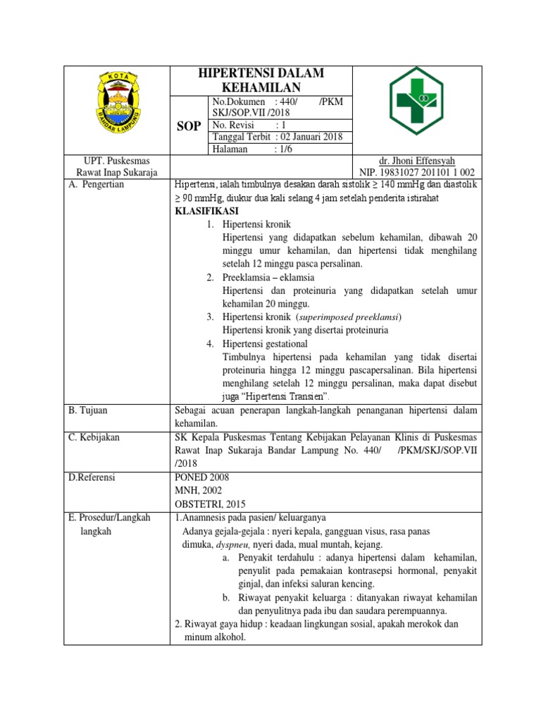 Sop Hipertensi Dalam Kehamilan | PDF | Pengembangan Diri | Kesehatan Holistik