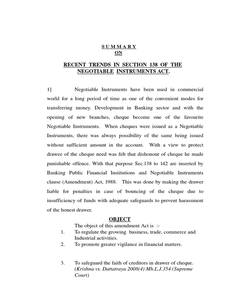 Section 138 NI | PDF | Negotiable Instrument | Cheque