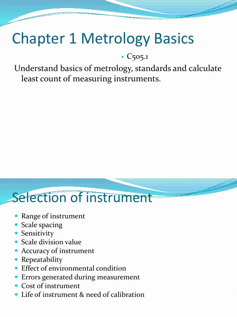 Chapter 1 Metrology Basics: Understand Basics of Metrology, Standards ...