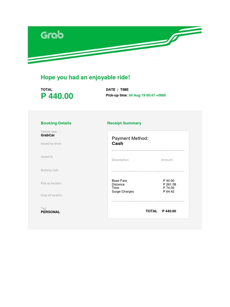 Hope You Had An Enjoyable Ride!: Booking Details Receipt Summary | PDF