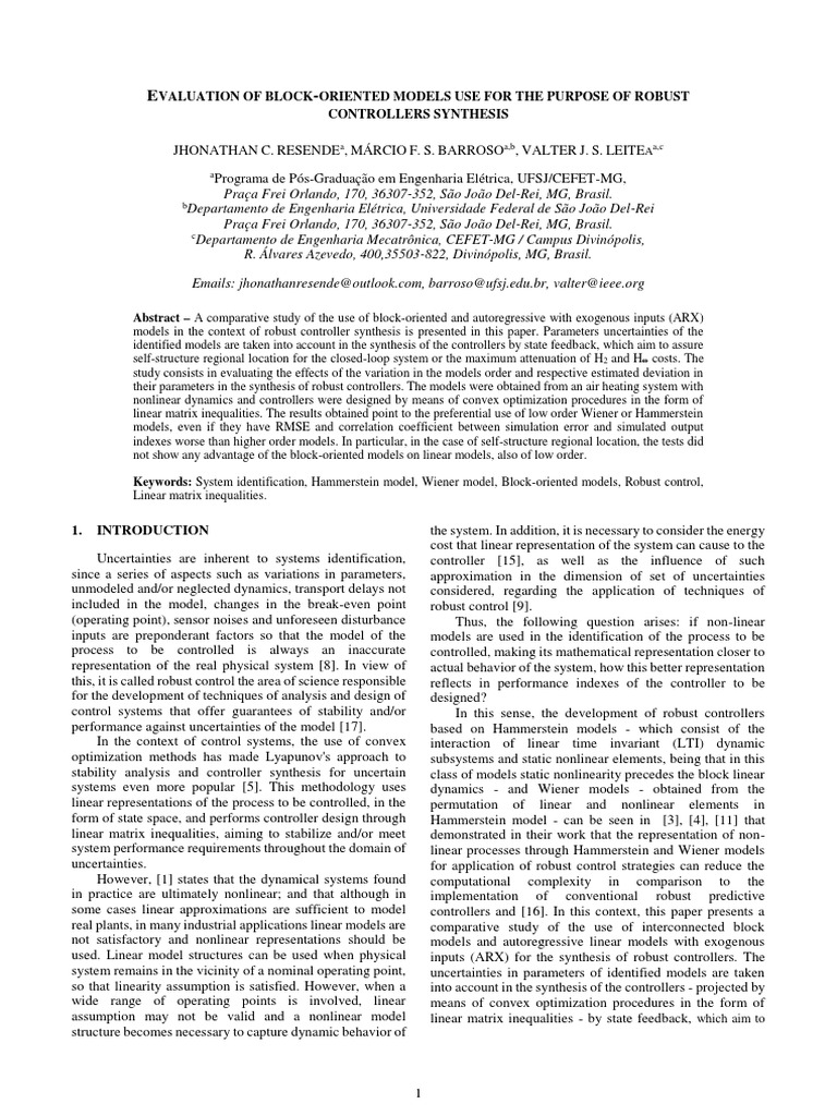 Evaluation of Block-Oriented Models Use For The Purpose of Robust ...