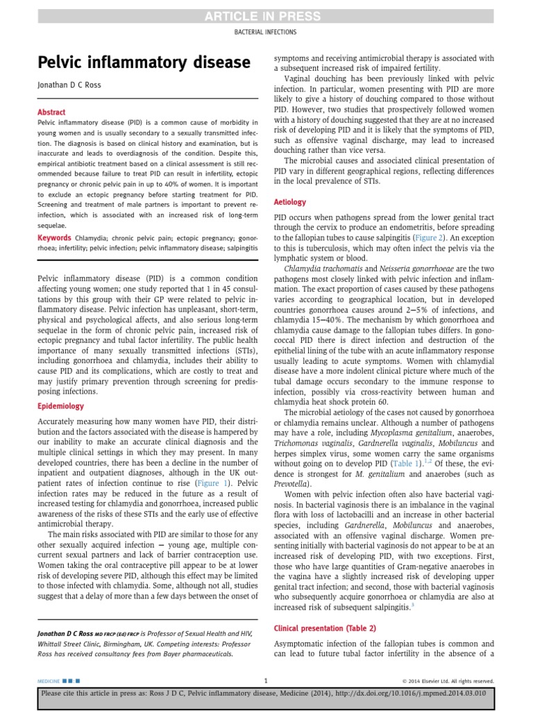 PID Bacterial Infections | PDF | Mammal Female Reproductive System | Rtt