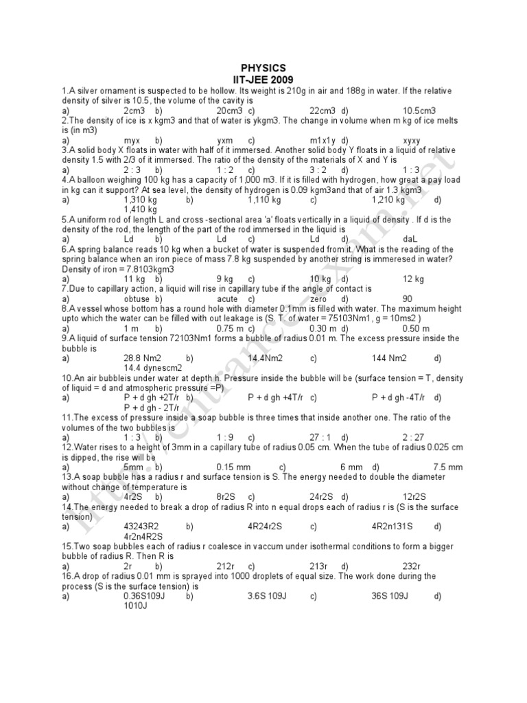 IIT JEE Physics Sample Paper 1 | PDF