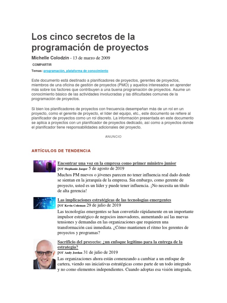 Los Cinco Secretos de La Programación de Proyectos | PDF | Programación ...