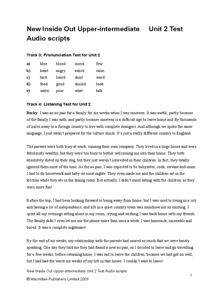 Unit 2 Test Audio Scripts | PDF