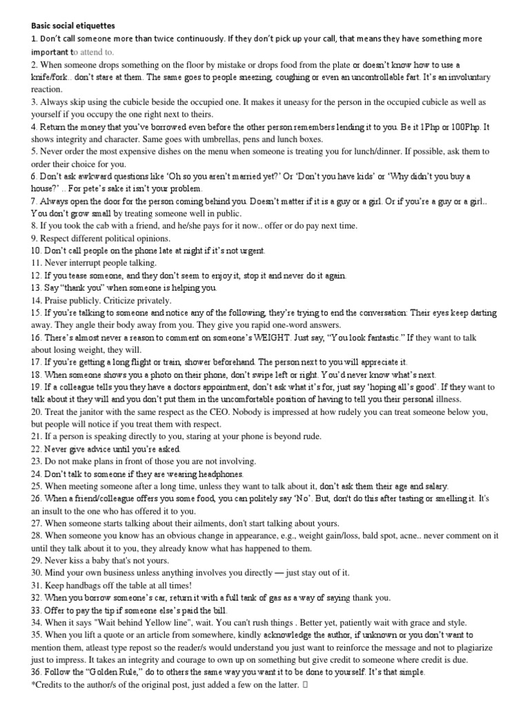 Essential Etiquette: 36 Guidelines for Considerate and Respectful ...