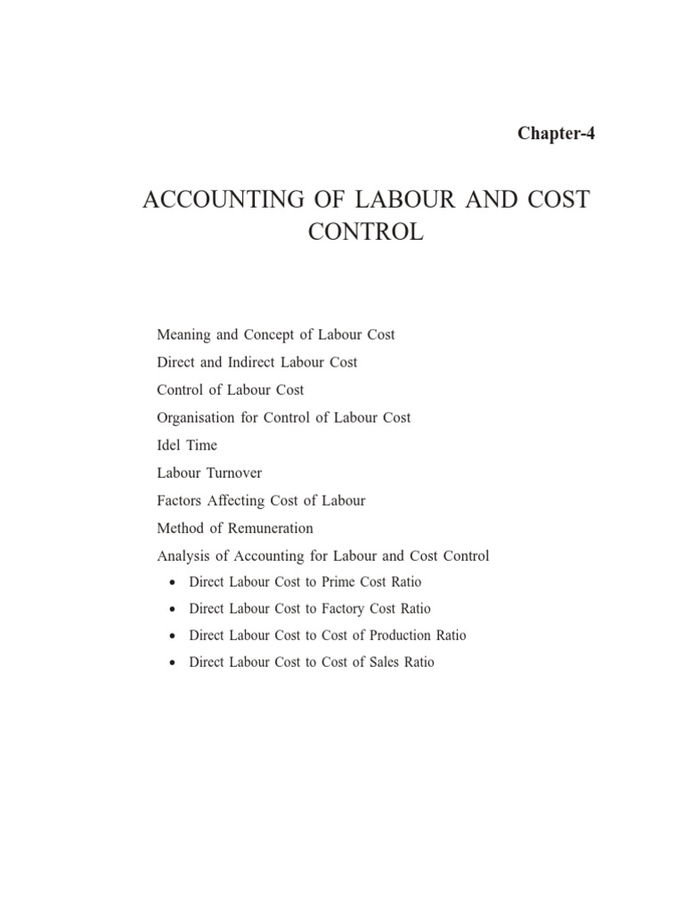 Accounting of Labour and Cost Control: Chapter-4 | PDF | Piece Work ...