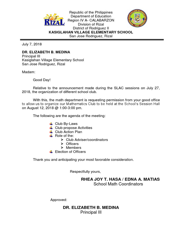 Request Letter For Club Organization | PDF