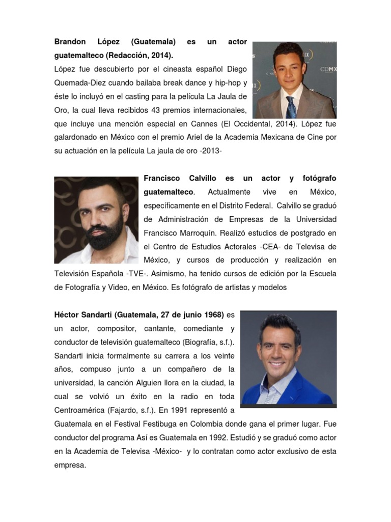 Actores y personajes destacados de Guatemala | PDF | Cultura de las ...