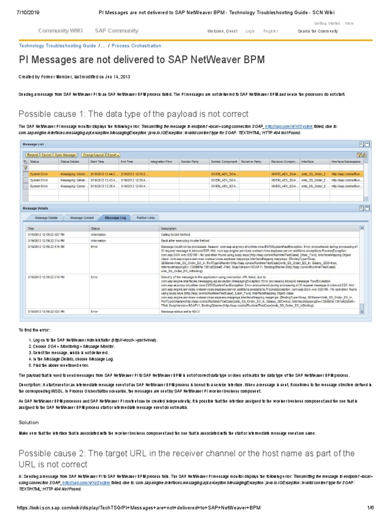 PI Messages Are Not Delivered To SAP NetWeaver BPM - Technology Troubleshooting Guide - SCN Wiki ...