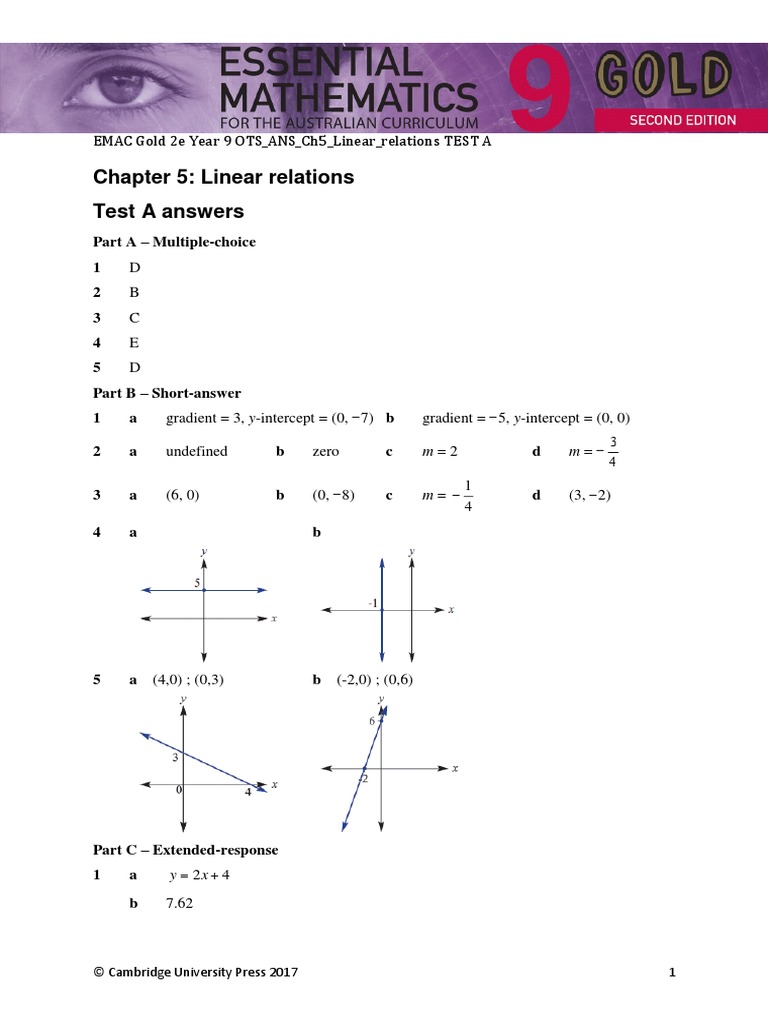 Chapter 5: Linear Relations Test A Answers | PDF