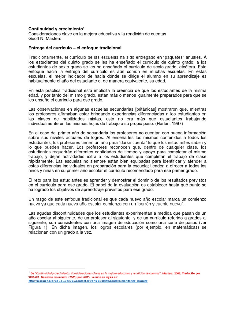 Lectura 2 Continuidad y Crecimiento Geoff N. Masters | PDF | Plan de ...