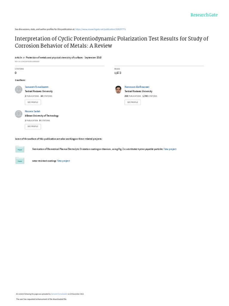 Interpretation of Cyclic Potentiodynamic Polarization Test Results ...