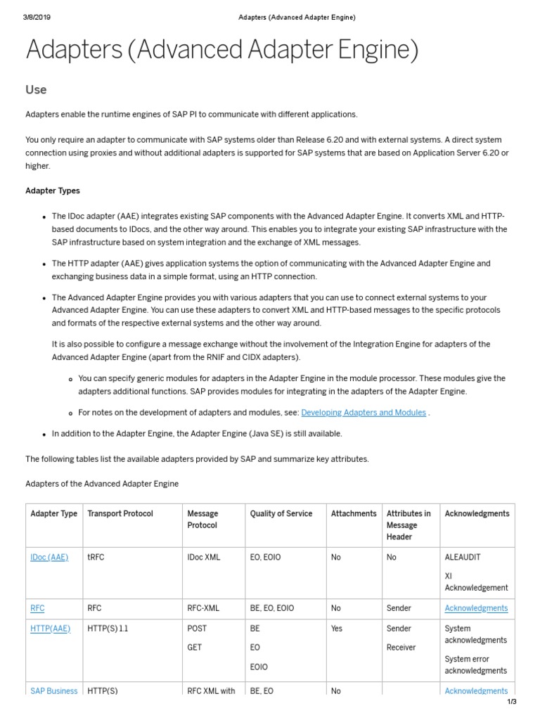 Adapters (Advanced Adapter Engine) PDF | PDF | Soap | Hypertext Transfer Protocol