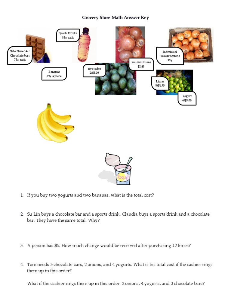 Grocery Shopping Math Worksheets