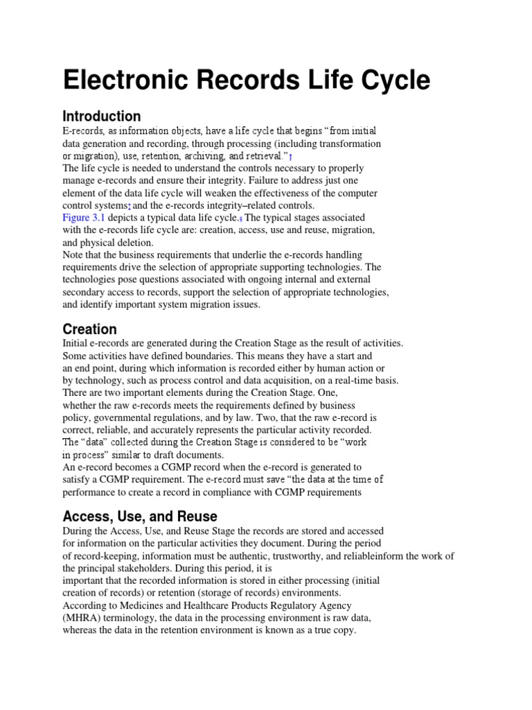 Electronic Records Life Cycle | PDF | Product Lifecycle | Records ...