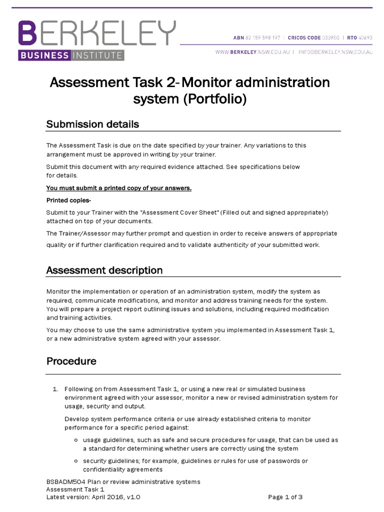 BSBADM504 - Assessment Task 2 | PDF | Records Management | Evaluation