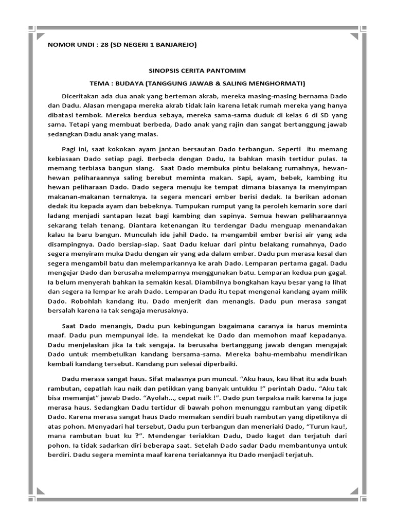 Sinopsis Pantomim Tema Berderma | PDF
