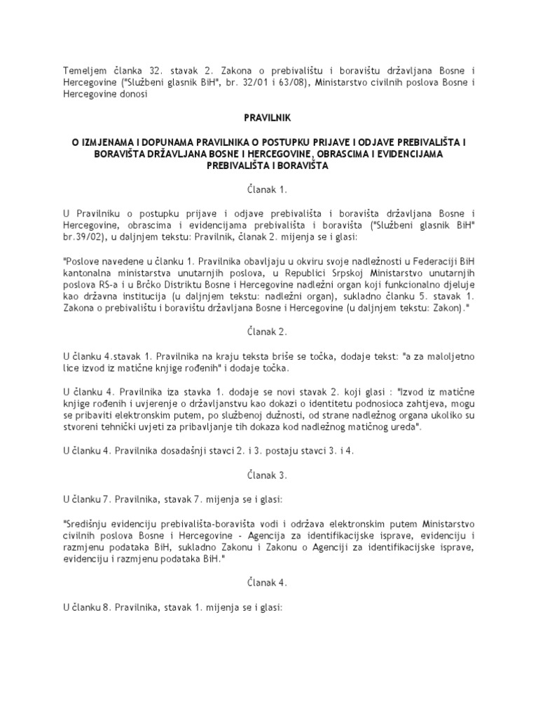 Pravilnik o Izmjenama I Dopunama Pravilnika o Postupku Prijave I Odjave ...