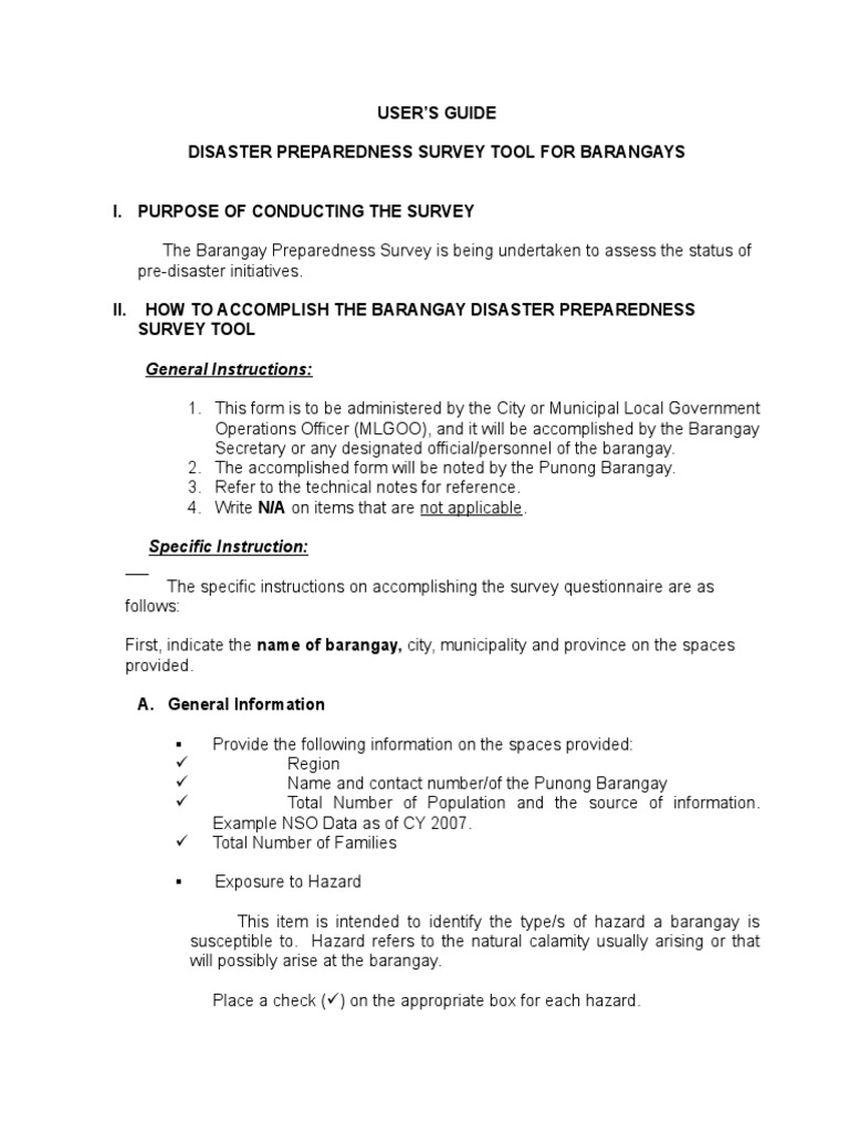 Barangay Disaster Survey Guide | PDF | Emergency Management | Hazards