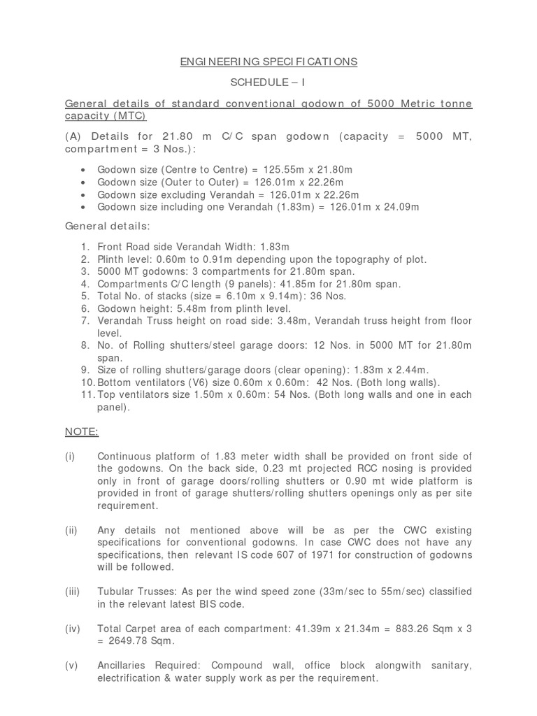 Fci Godown Specification | PDF | Masonry | Concrete