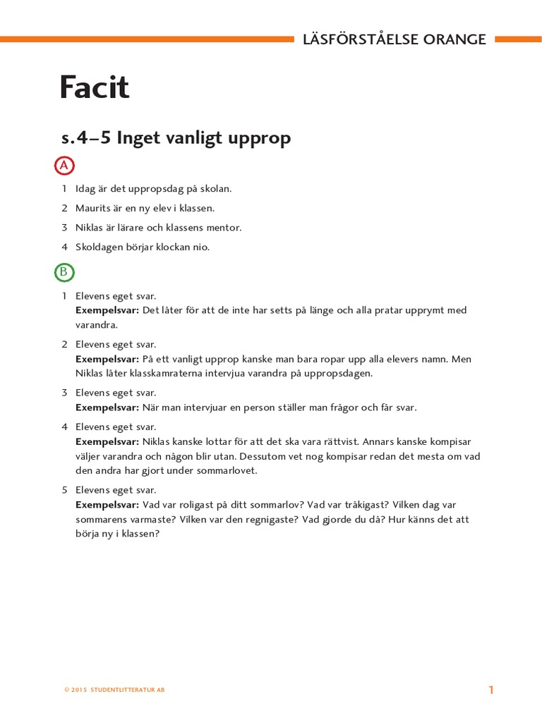 Lasforstaelse Orange Facit | PDF