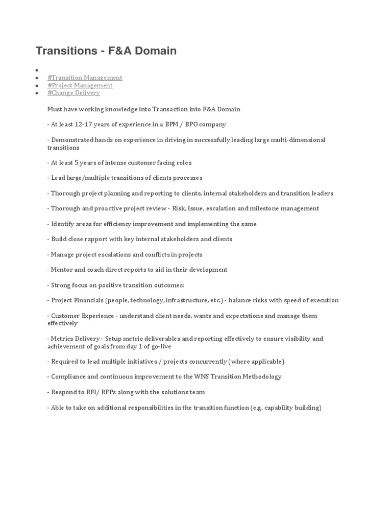 Transitions - F&A Domain: #Transition Management #Project Management # ...
