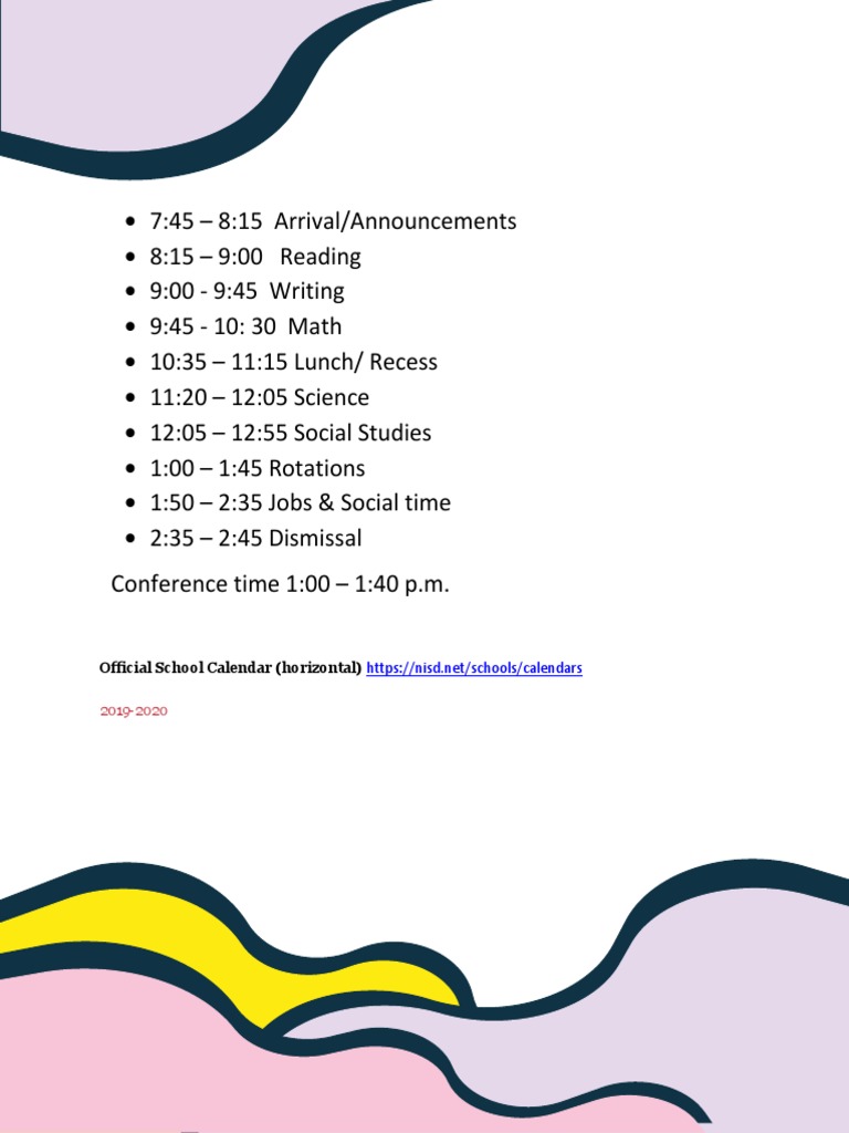 Classroom Daily Schedule | PDF
