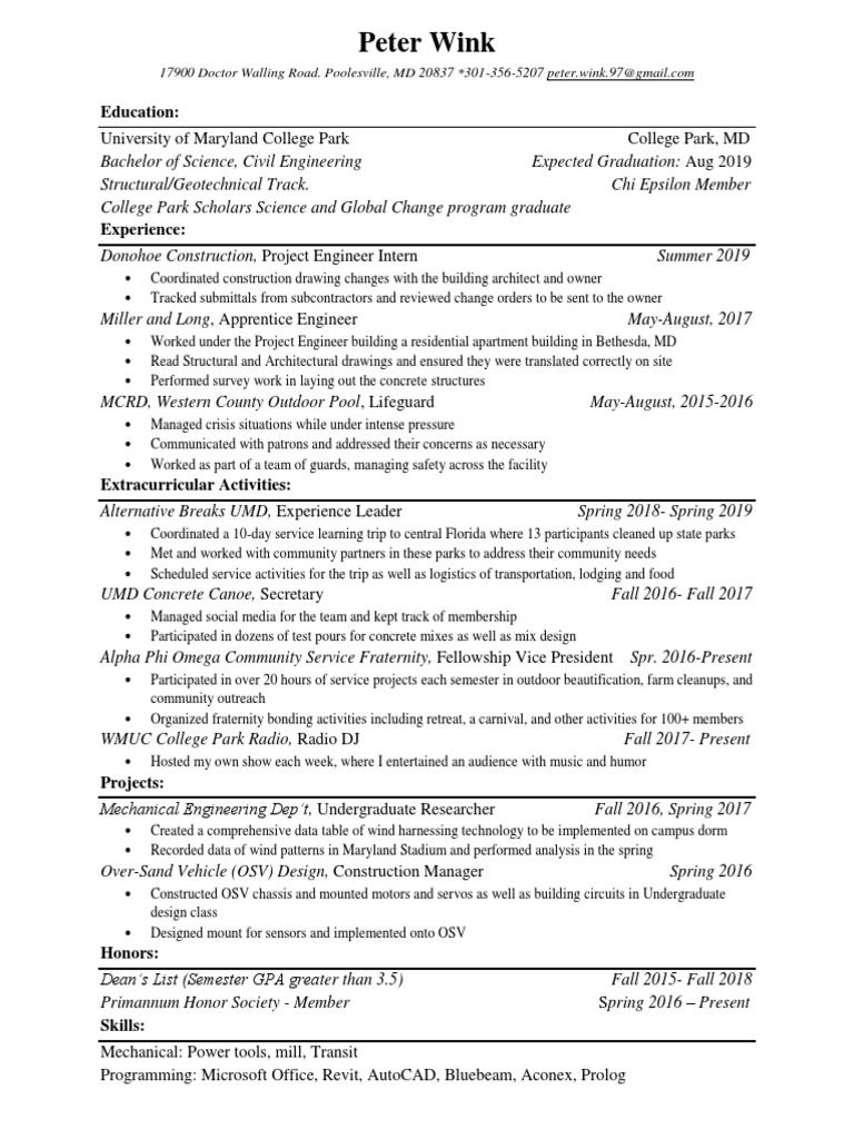 Peter Wink Resume Aug 2019 | PDF | Engineering