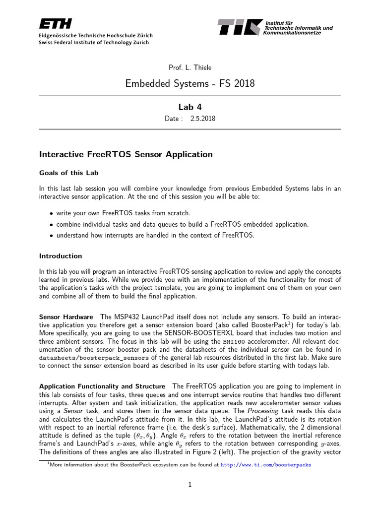 Embedded Systems - FS 2018: Goals of This Lab | PDF | Parameter ...