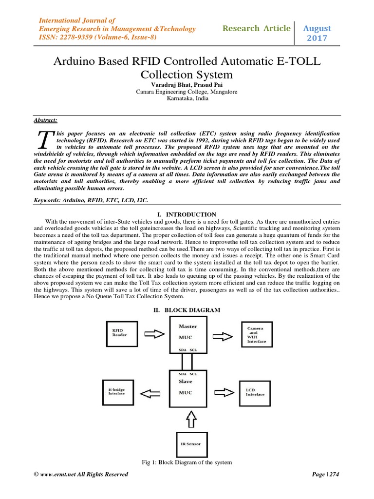 Arduino Based RFID Controlled Automatic E-TOLL Collection System | PDF ...