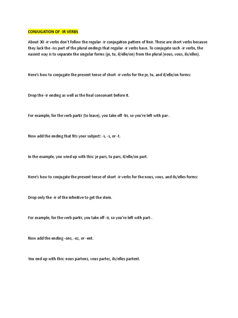 Conjugation of Irregular -IR Verbs | PDF | Grammatical Conjugation ...